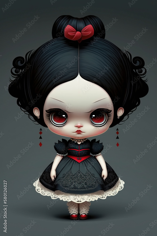 cute SnowWhite goth goddess Chibi girl with big eyes that looks like a ...
