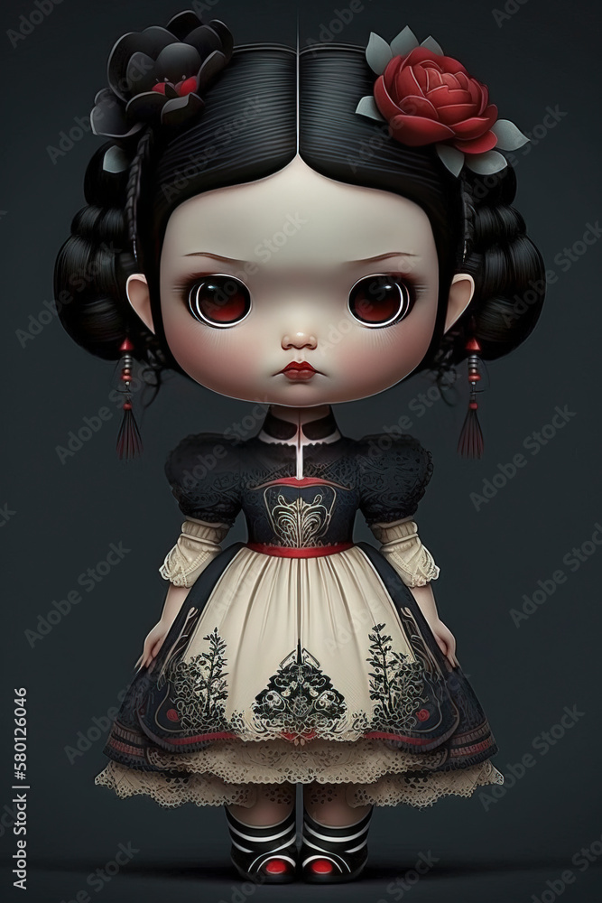 cute SnowWhite goth goddess Chibi girl with big eyes that looks like a ...