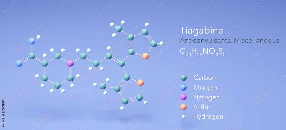 tiagabine molecule, molecular structures, anticonvulsant, 3d model ...