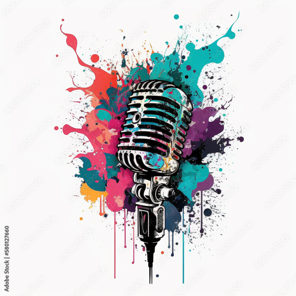 Microphone Logo Design, Microphone Logo With Colorful Splash on White ...