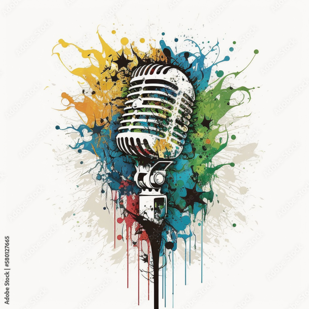 Microphone Logo Design, Microphone Logo With Colorful Splash on White ...
