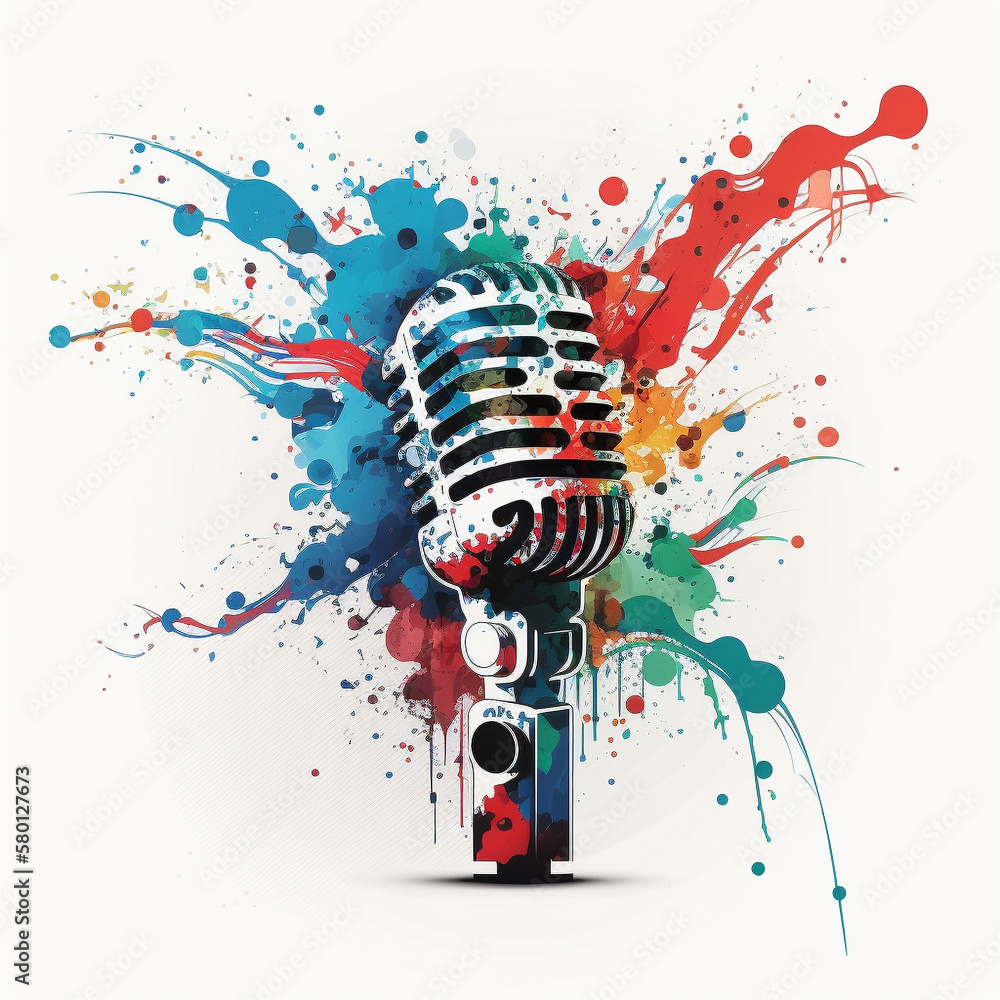 Microphone Logo Design, Microphone Logo With Colorful Splash on White ...