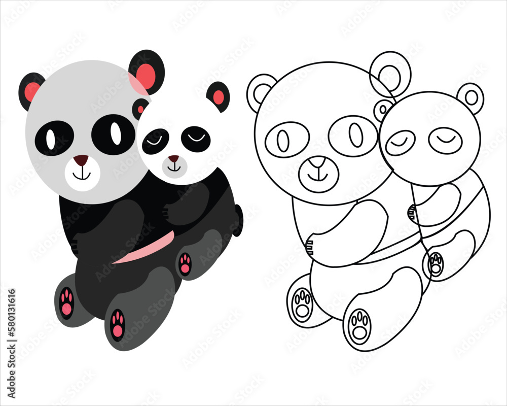 Vector coloring page the cute cartoon panda for kids vector ...