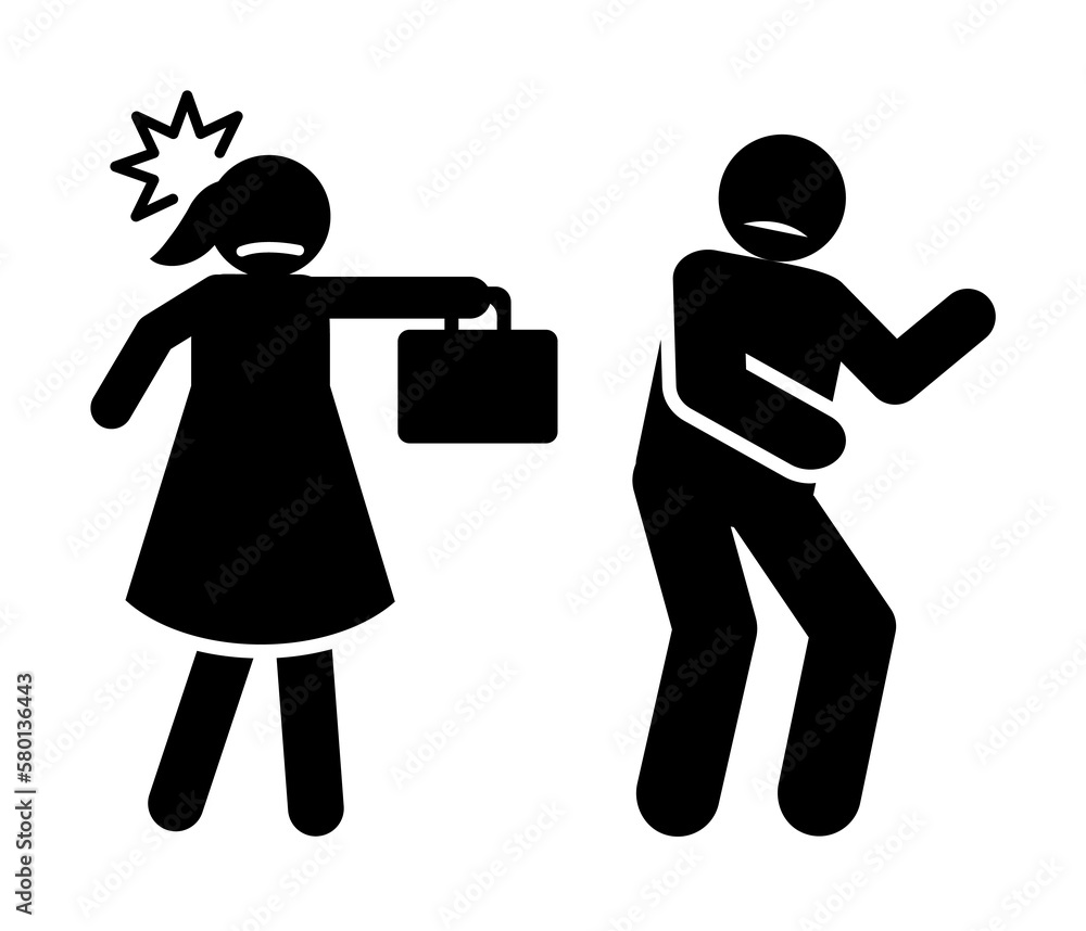 Woman, job, man, aggressive icon. Element of negative character traits ...