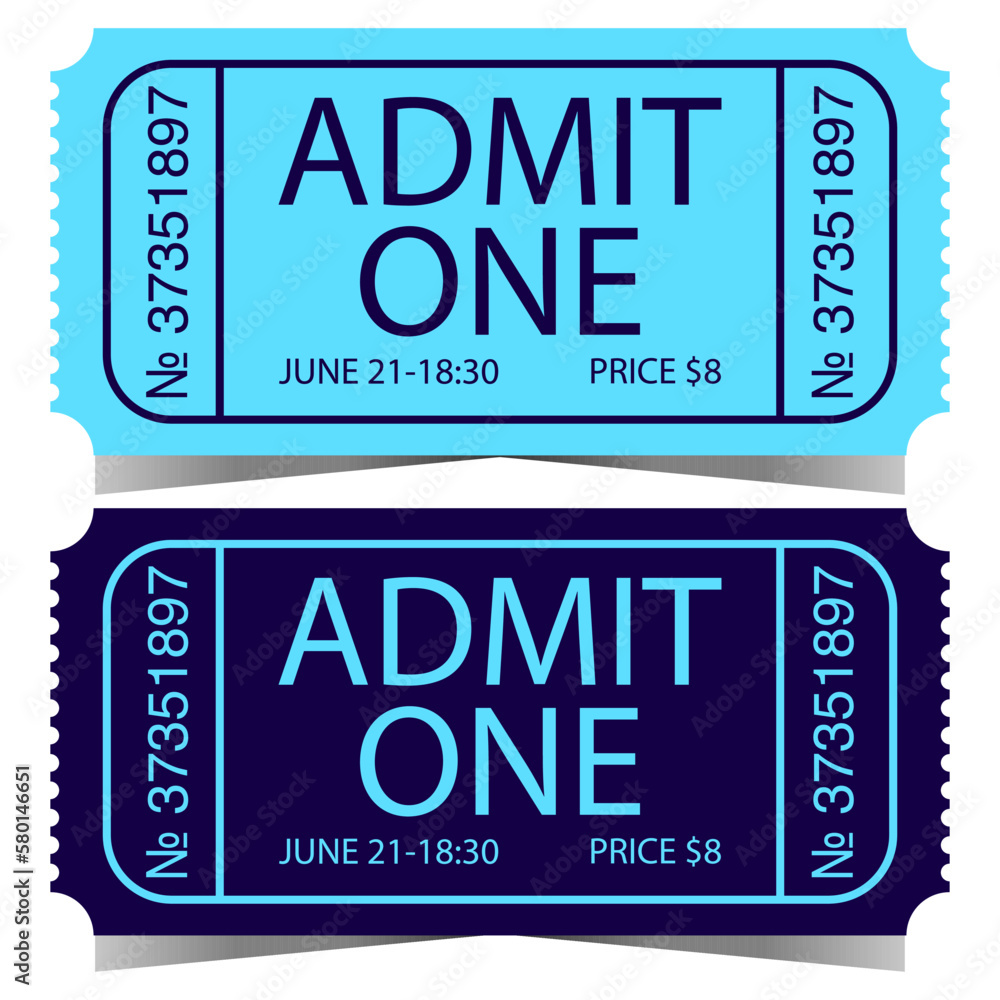 Ticket design with admit one inscription, number, date, time and price ...