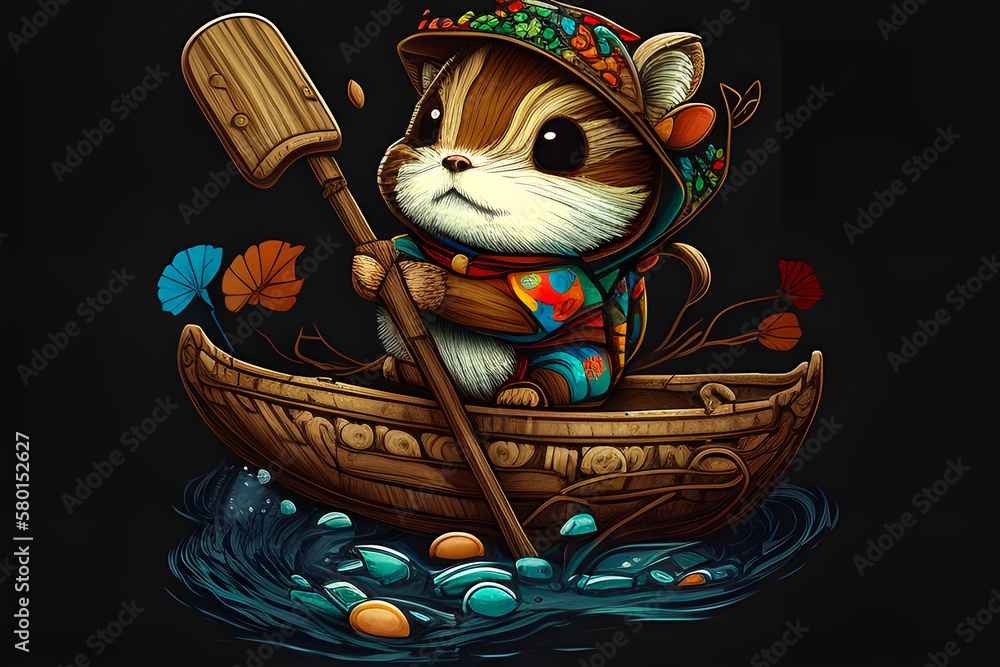 generative ai, generative, ai, chipmunk, furry, boat, paddle, canoe ...