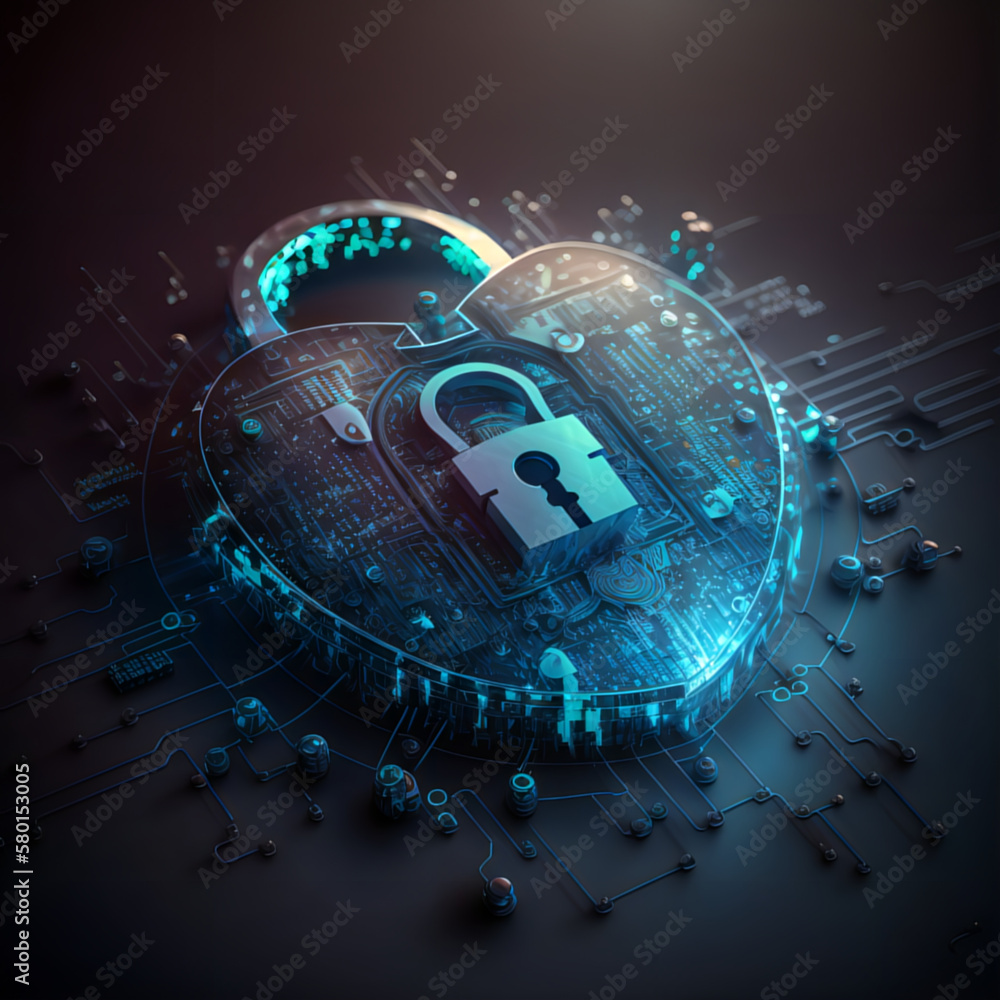 Cybersecurity Lock Digital Connections Stock Illustration | Adobe Stock