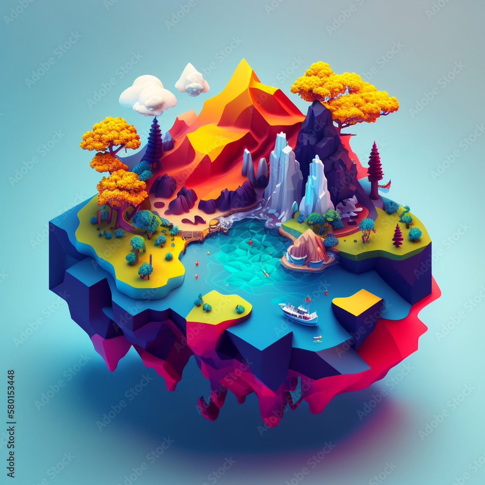 Ai generated illustration of beautiful fantasy paradise island, cartoon ...