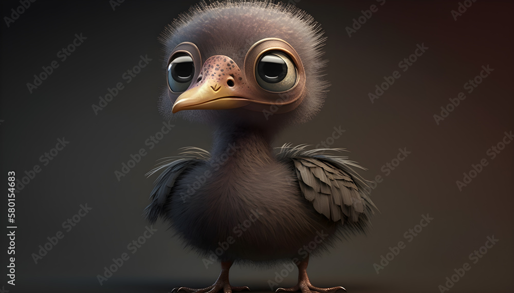 A cute adorable baby dodo rendered in the style of children-friendly ...
