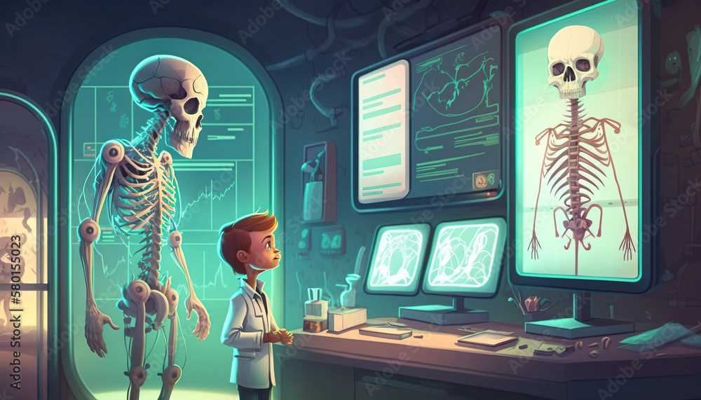 Boy Doctor and Skeleton Robot in the Future Generative AI Stock ...