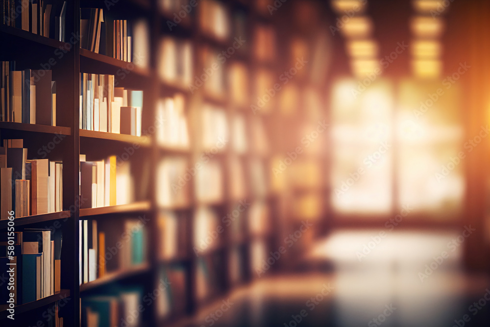 Abstract blurred empty college library interior space. Blurry classroom ...