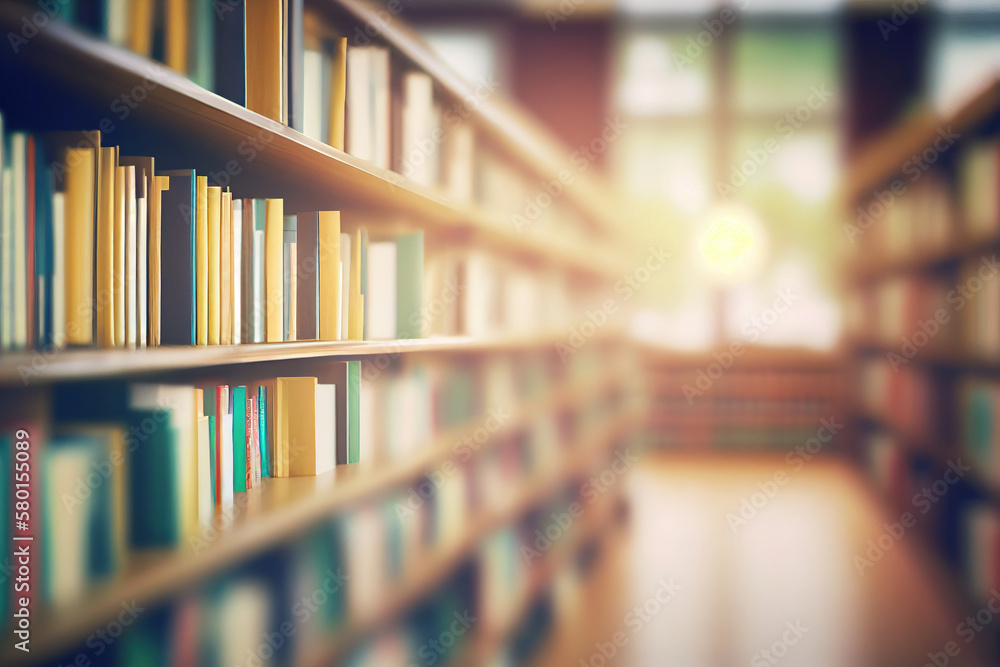 Abstract blurred empty college library interior space. Blurry classroom ...