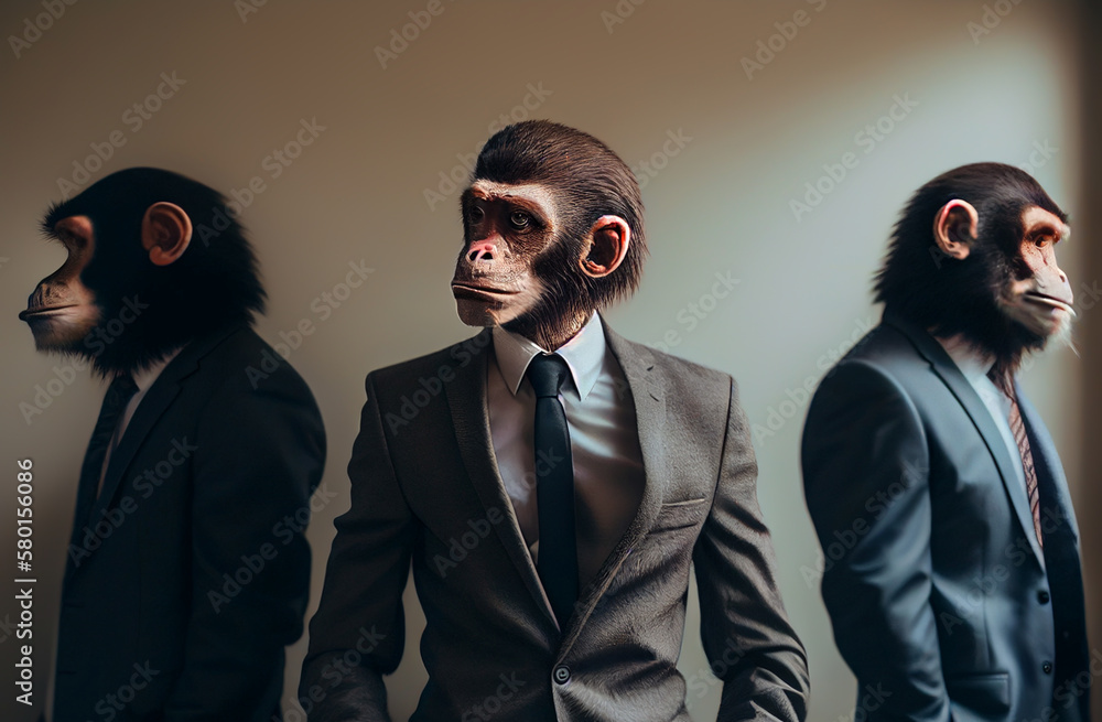 Monkey in jacket in human form. Monkey head in a human body in a ...
