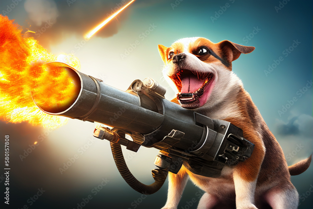 Dog with bazooka a shotsin cartoon. Bazooka in hands of evil dog. Evil ...