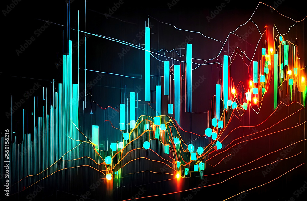 market graph Stock market chart with Japanese candlesticks indicating ...