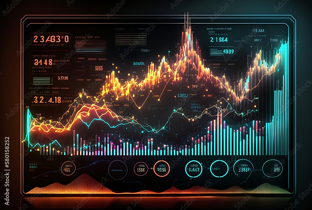 market graph Stock market chart with Japanese candlesticks indicating ...