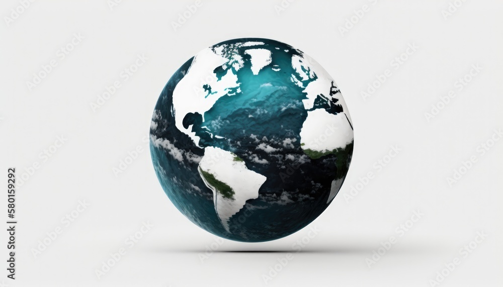 3D earth globe, minimalist color, planet render, isolated on white ...