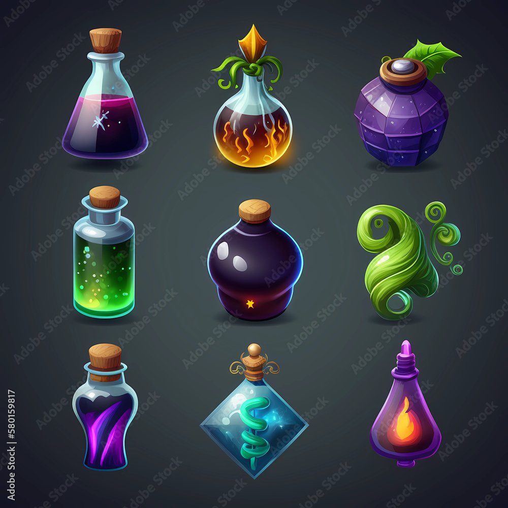 Elemental Forces - set of icons for MMORPG game created by AI Stock ...