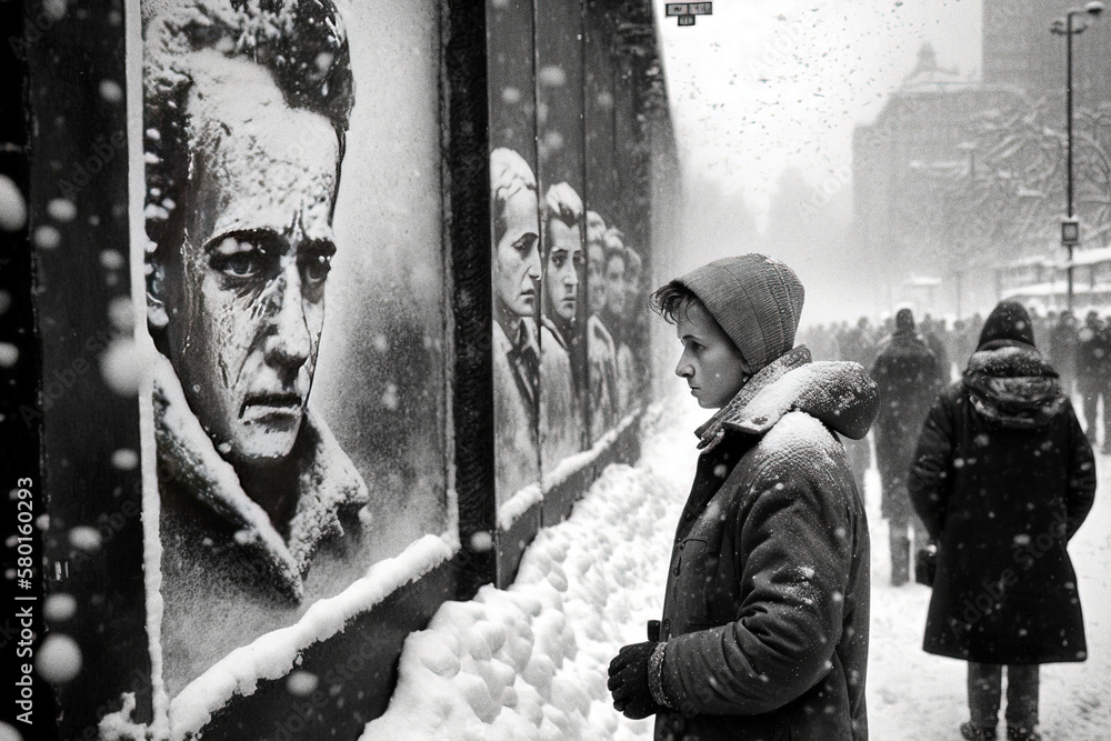 DDR lifestyle, men beside the Berlin wall - generative ai Stock Photo ...