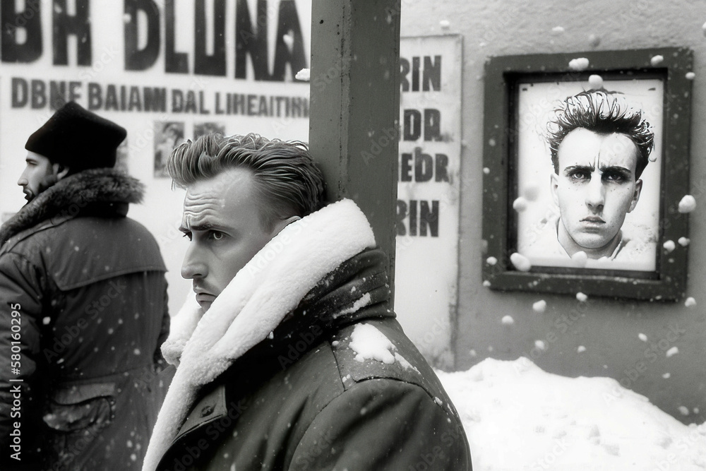 DDR lifestyle, men beside the Berlin wall - generative ai Stock Photo ...