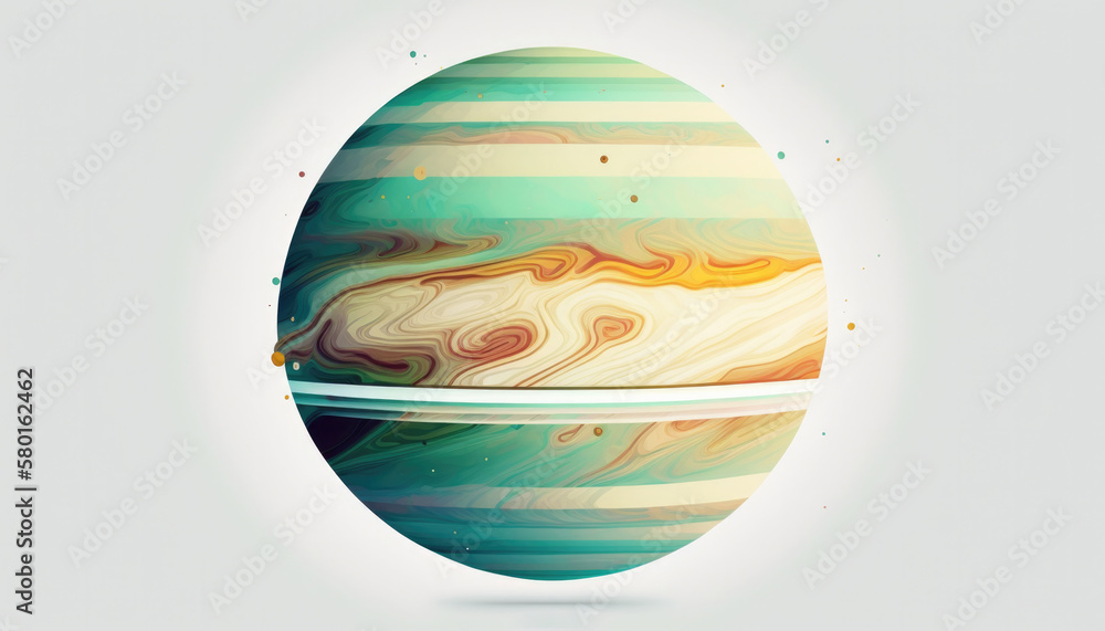 3D planet render, isolated on white background, soft green and yellow ...