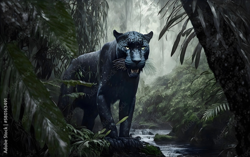 Black Panther lurking in the jungle | Ai Generated animal illustrations ...