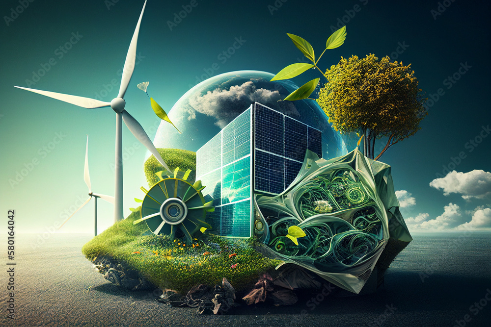 Solar panel and Wind Turbine concept. Solar energy from solar panels ...