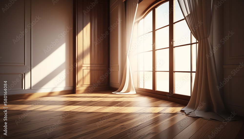Realistic 3D render of beautiful sunlight and window frame shadow on ...