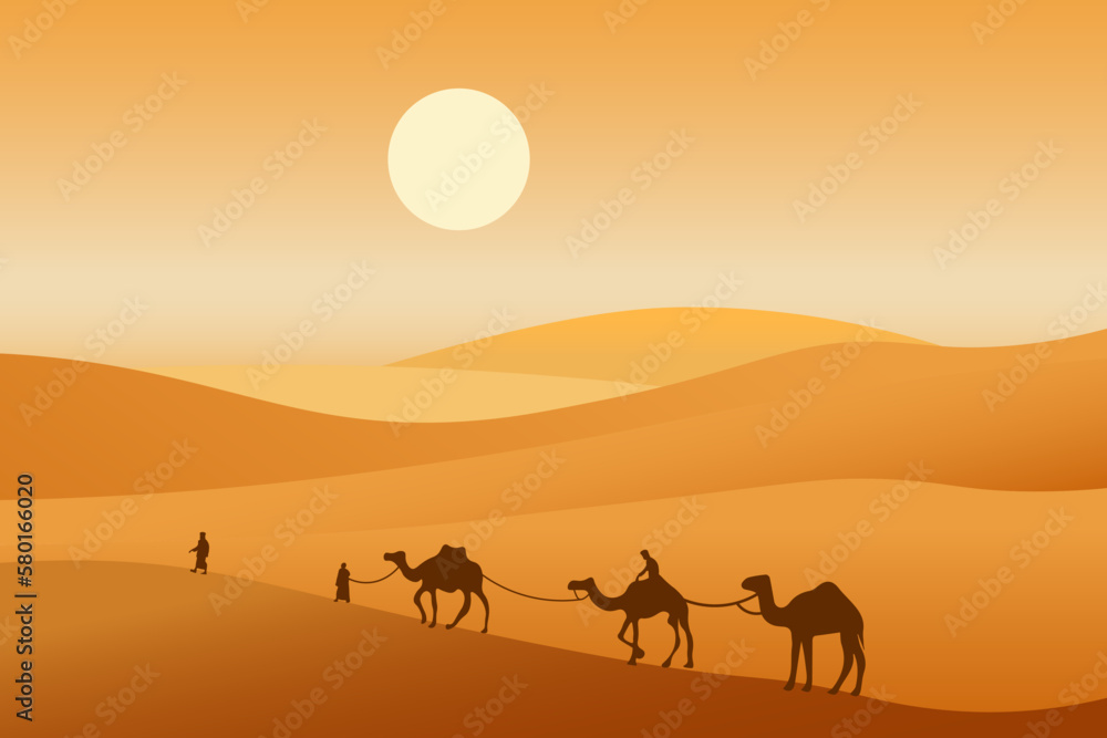 Camel caravan passing through the desert. African landscape. You can ...