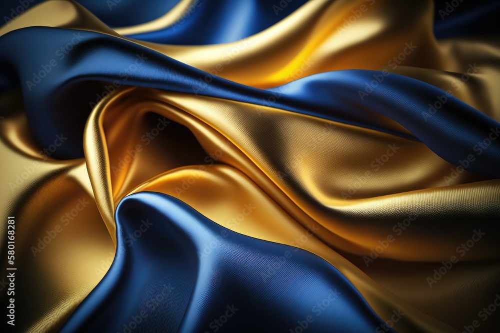 gold blue silk silky satin fabric elegant extravagant luxury wavy shiny ...