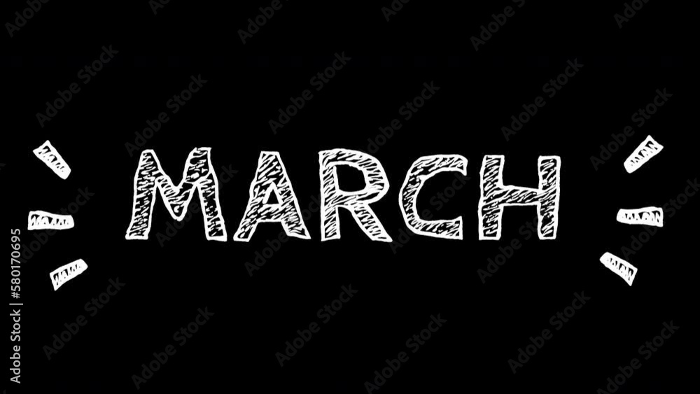 Name of the month. March lettering. ''March' lettering in doodles style ...