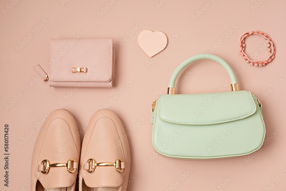 Flat lay with woman fashion accessories in pastel colors. Fashion blog ...