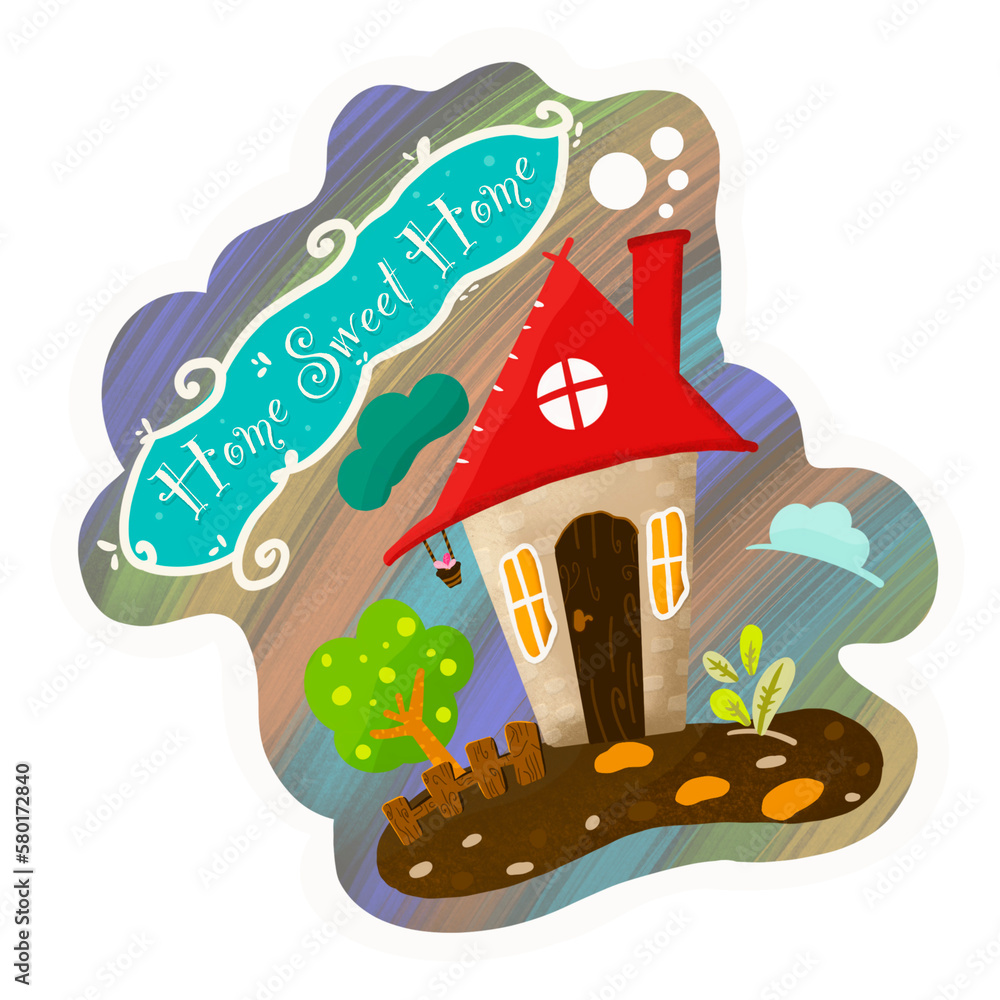 Colorful and Cute Home Sweet Home Illustration Sticker Art Stock ...