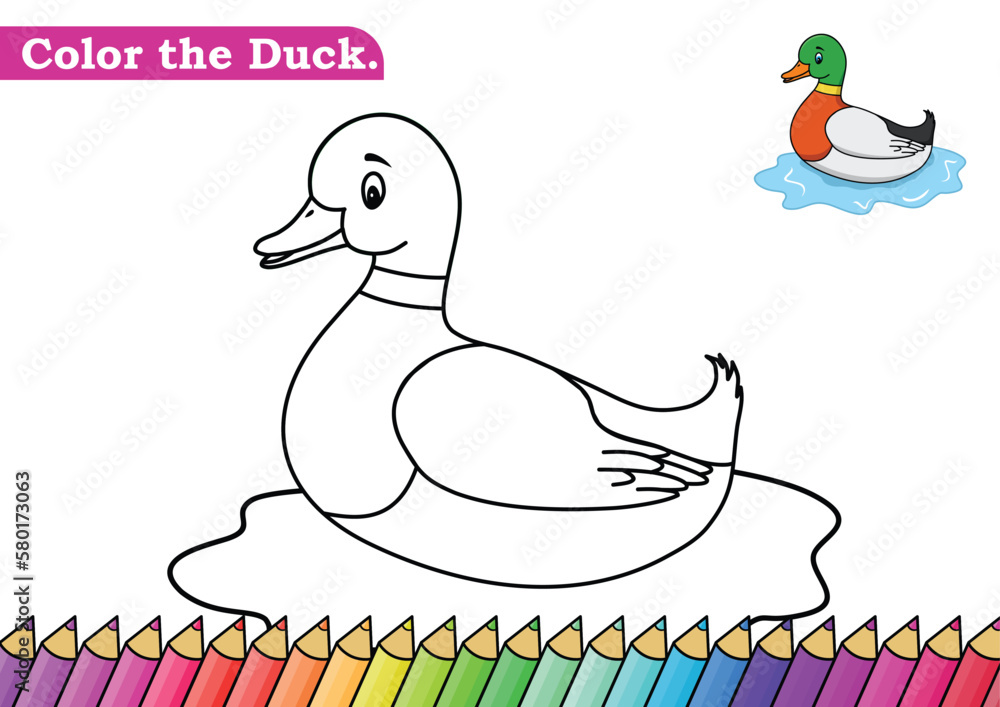 Coloring page for Duck vector illustration. Kindergarten children ...