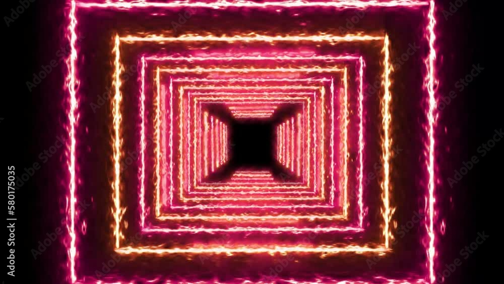 Burning abstract seamless looped squares. Box template, glowing ...