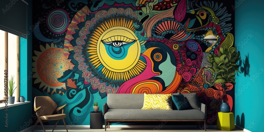bright bold wall mural with intricate pattern showcasing maximalisms ...