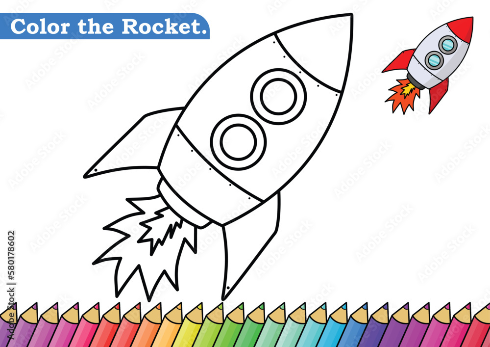 Coloring page for Rocket vector illustration. Kindergarten children ...