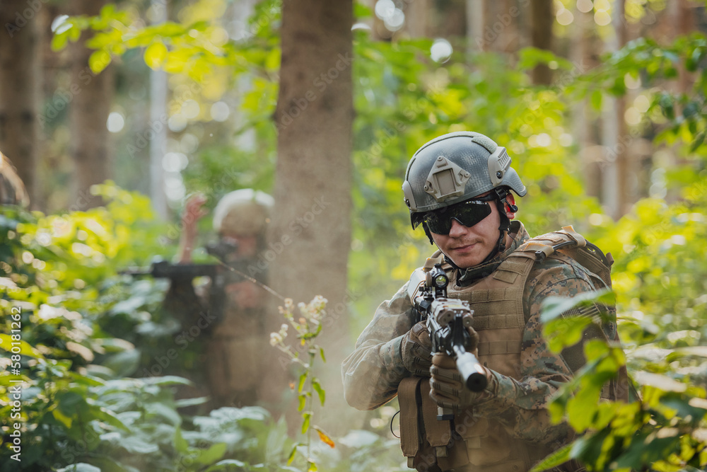 A group of modern warfare soldiers is fighting a war in dangerous ...