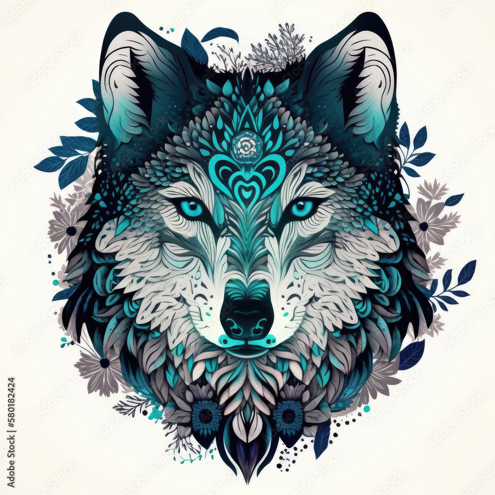 Detailed wolf mandala art on a white background. Created with ...