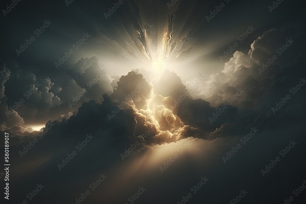 Cinematic clouds and light rays background inspired by religious ...