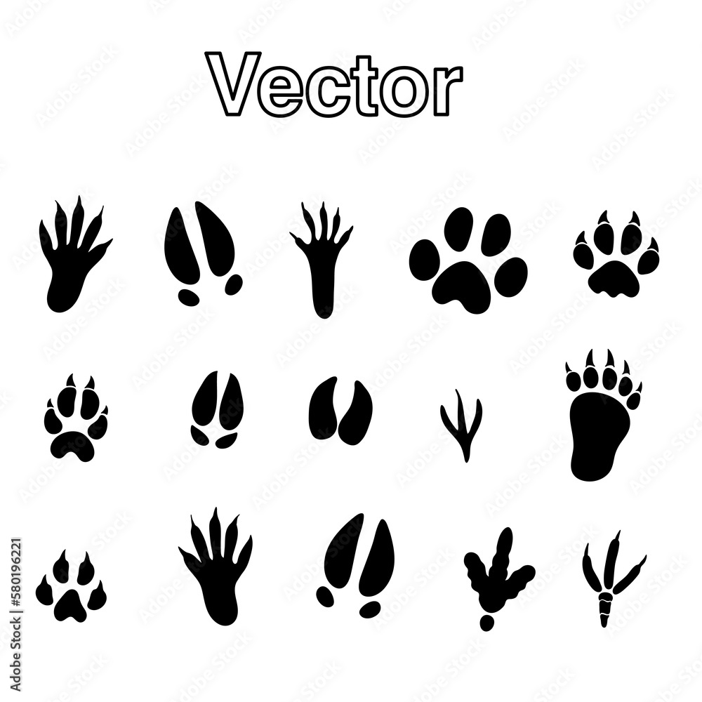 Footprints of animals. Animal legs silhouette, animals walking paw ...