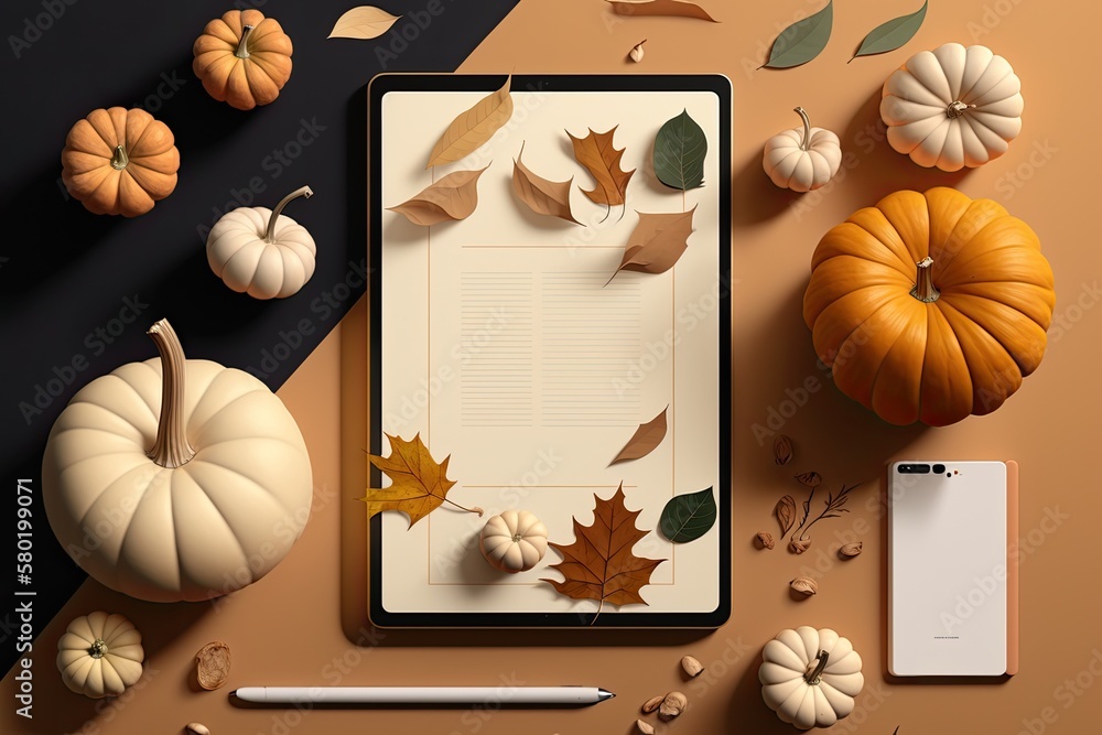 Simple flatlay of office work and educational materials for fall Tablet ...