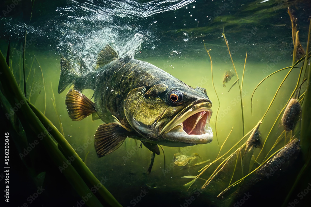 Bass Fish attacking created with Generative AI Technology, ai ...