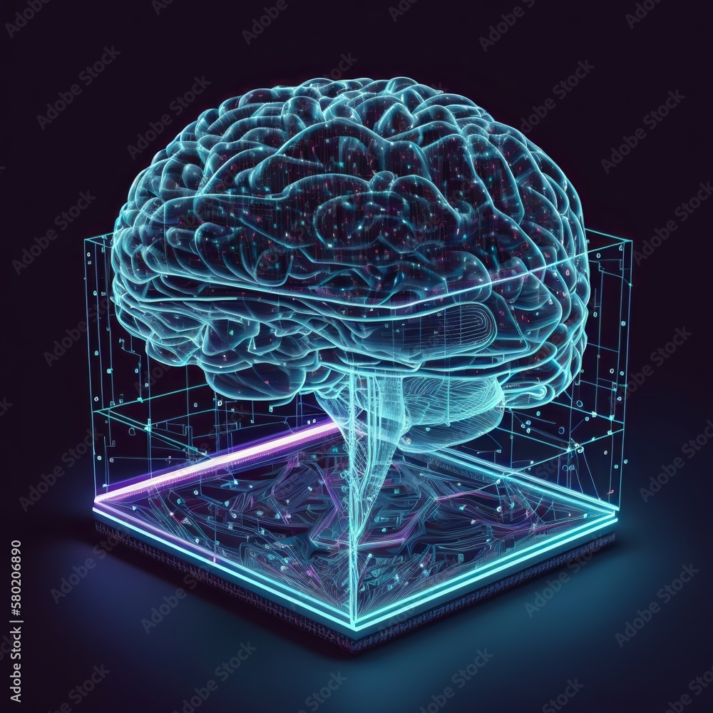 A brain is sliced open, revealing a complex network of neurons. The ...