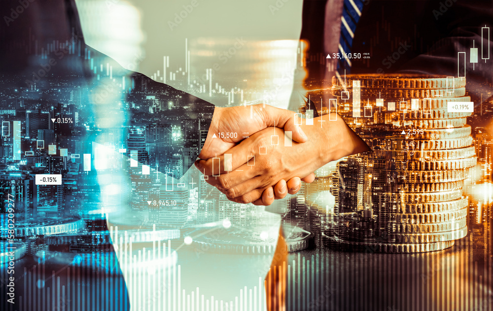 Business handshake on finance prosperity and money technology asset ...