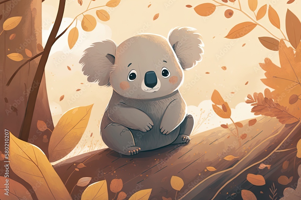 This adorable koala bear was spotted on a hike in the fall. Illustration in form. Generative AI ...