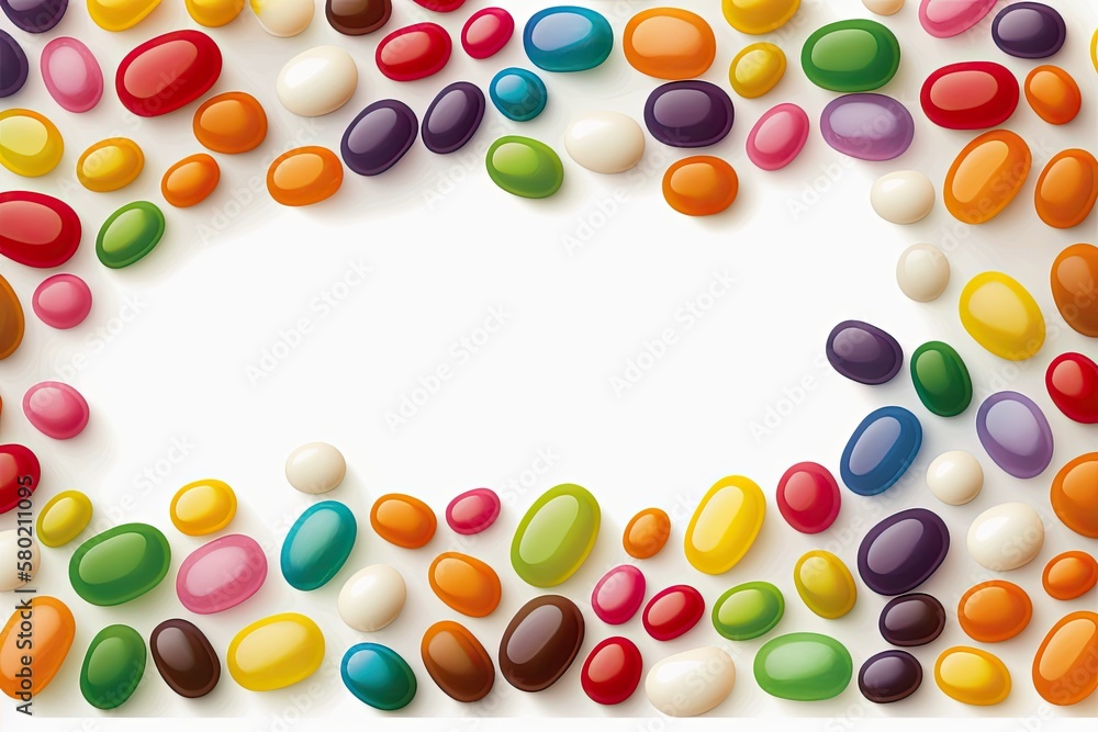 White background with a rainbow of jelly beans for a border. Generative ...