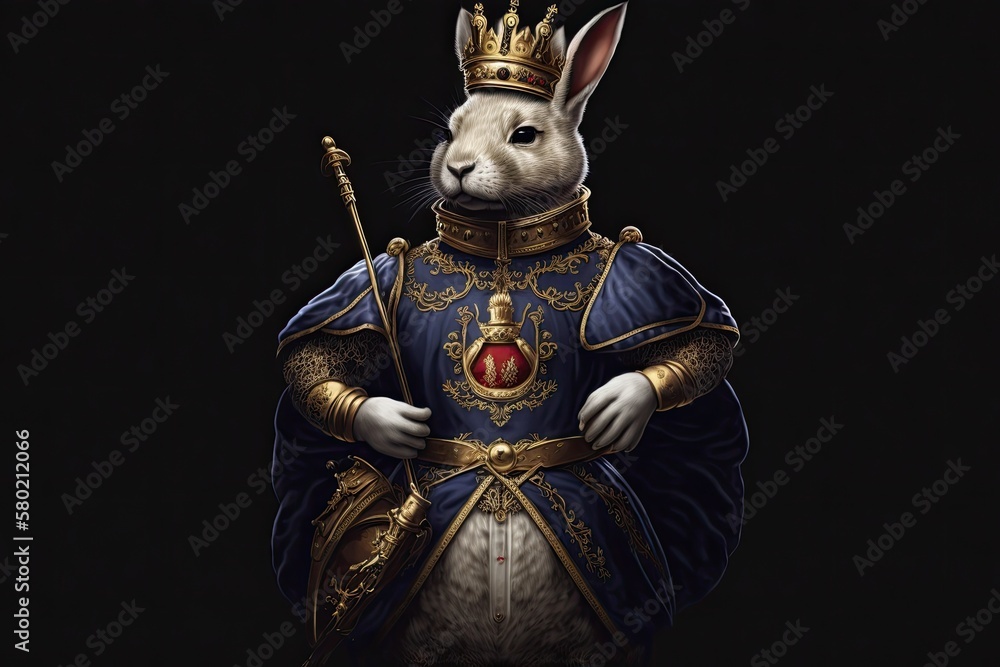 Graphic design of an anthropomorphic rabbit dressed up as a royal ...