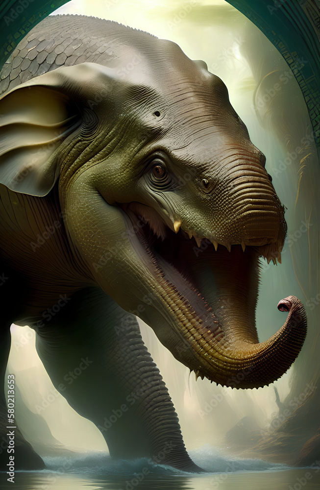 Makara - a sea creature with the head of a crocodile, trunk of an ...