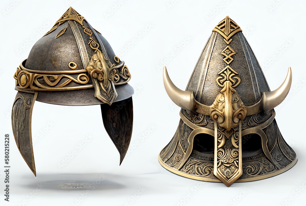 medieval knight helmet, viking helmet with horns isolated on white ...